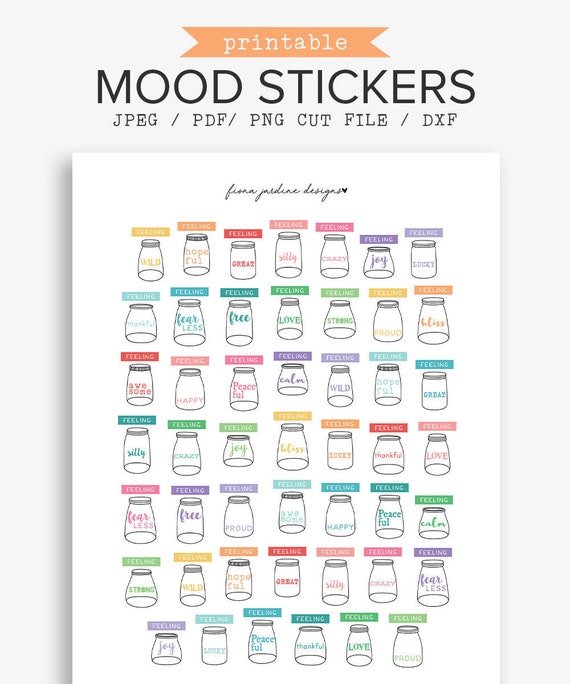 Colored Mood Tracker Stickers Mason Jar Printable Bullet | Etsy