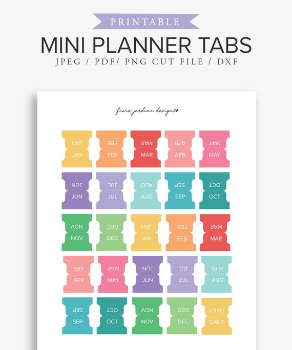 Printable Monthly Planner Tabs Small 3cm / 1.18in Rainbow | Etsy