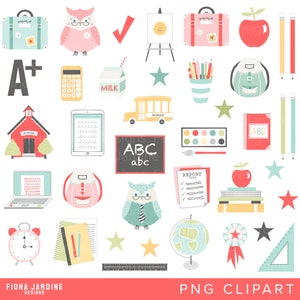 School Themed Clipart Cute Back to School PNG Illustrations - Etsy