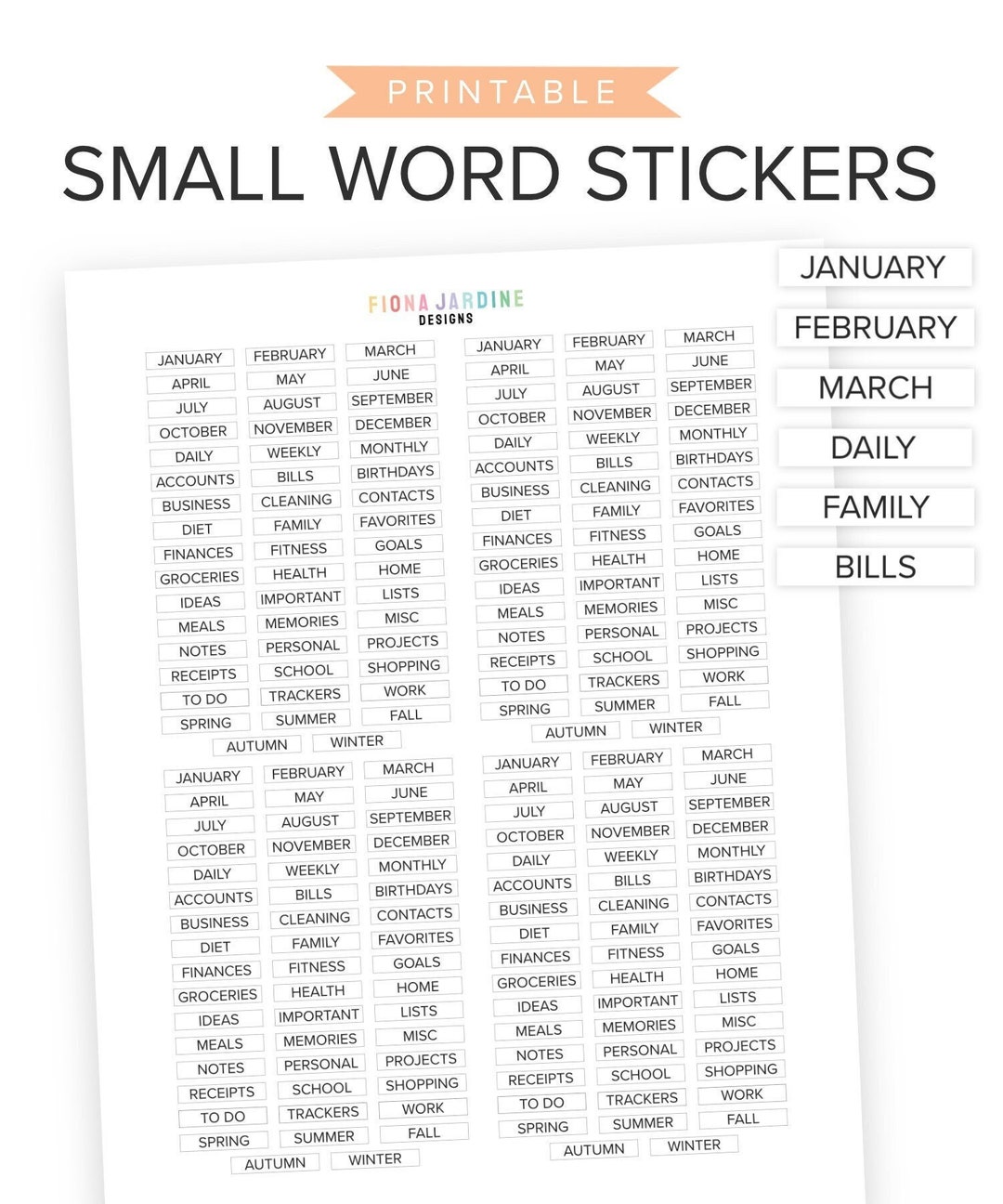 Small Printable Word Stickers for Organizing Planner Sections - Etsy
