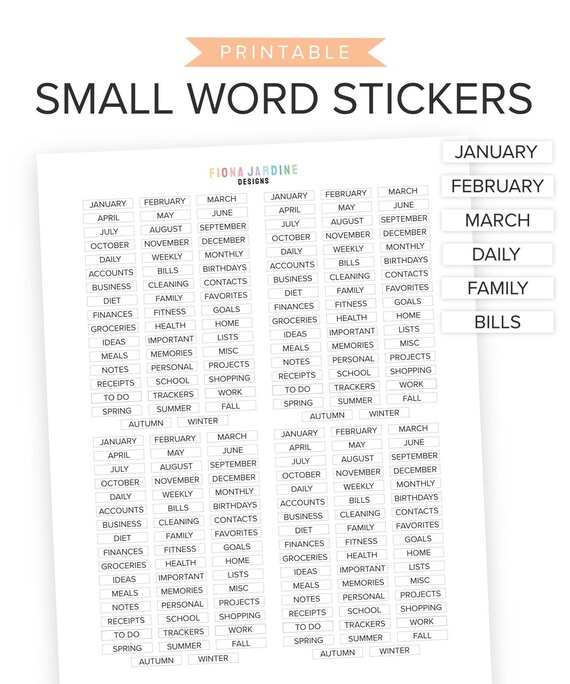 Small Printable Word Stickers for Organizing Planner Sections - Etsy