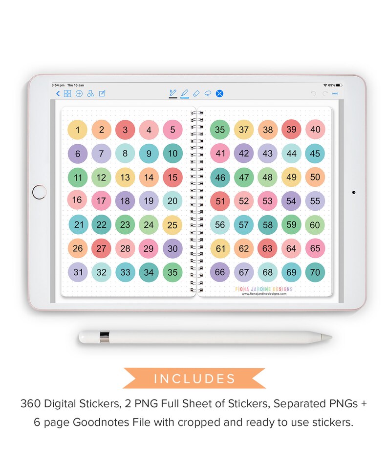 360 Colored Number Stickers for Digital Daily Planner Digital | Etsy