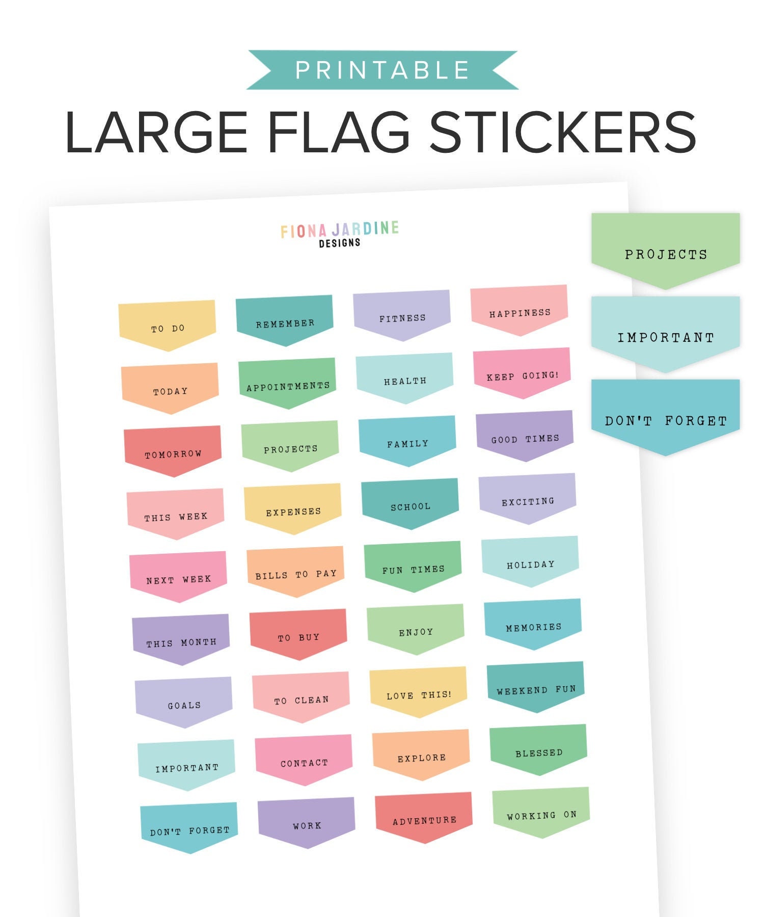 Large Flag Stickers for Daily Planner To Do List Work & Home Printable ...