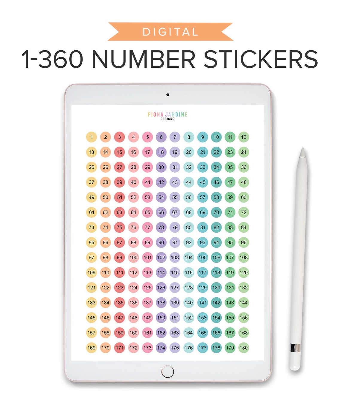 360 Colored Number Stickers for Digital Daily Planner Digital | Etsy