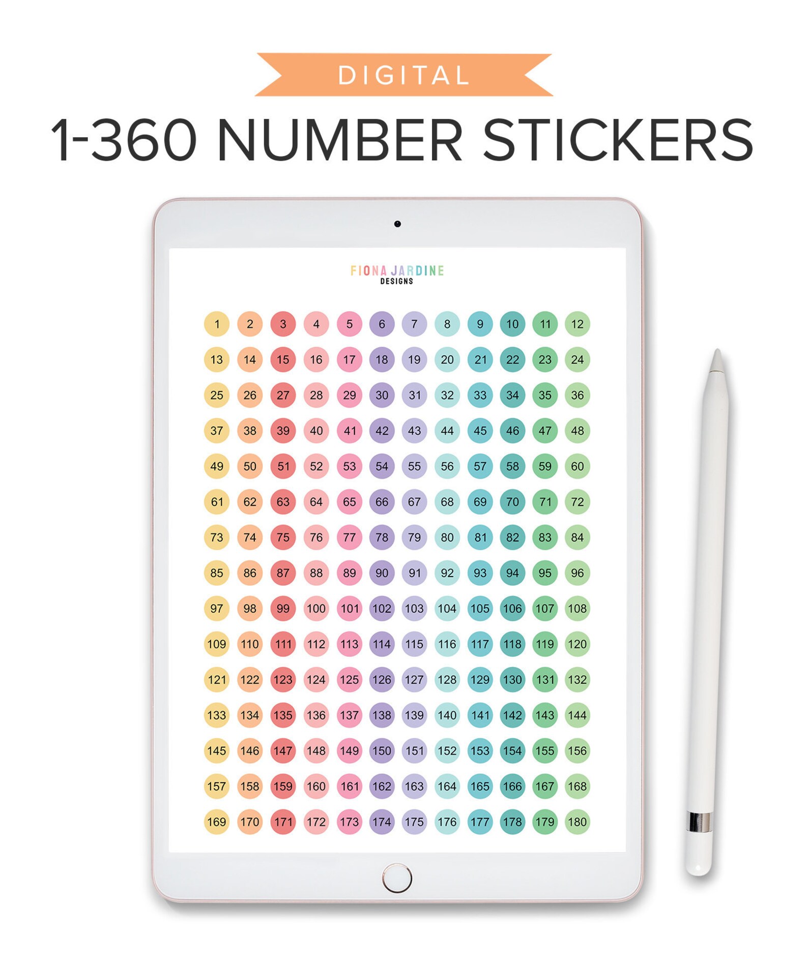 360 Colored Number Stickers for Digital Daily Planner Digital | Etsy