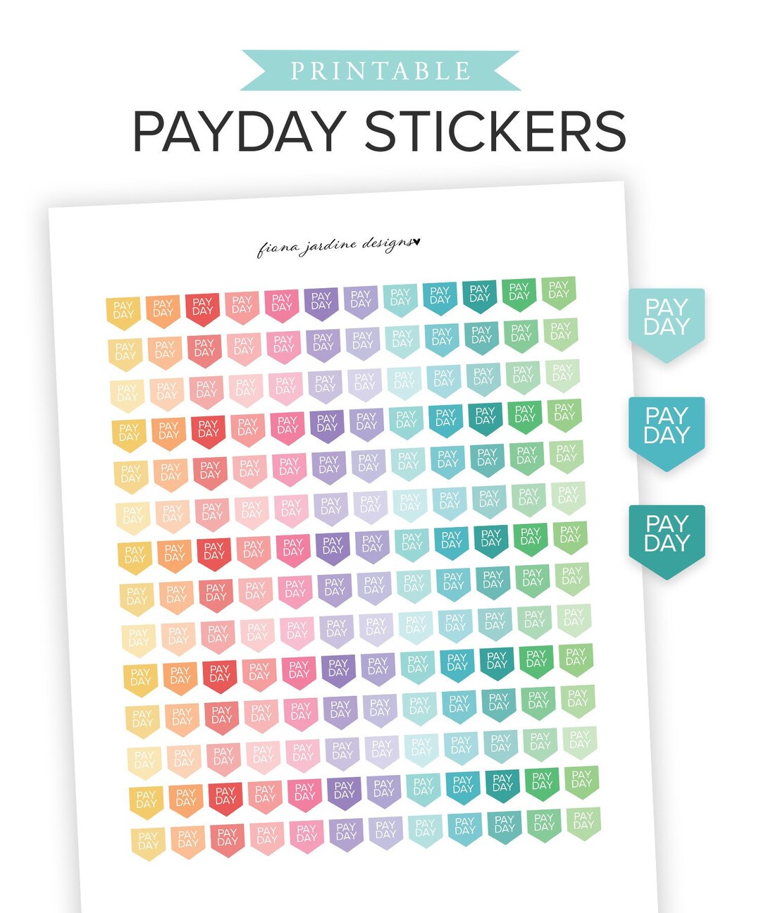 Flag Shaped Printable Payday Planner Stickers, Rainbow Colored Payday ...