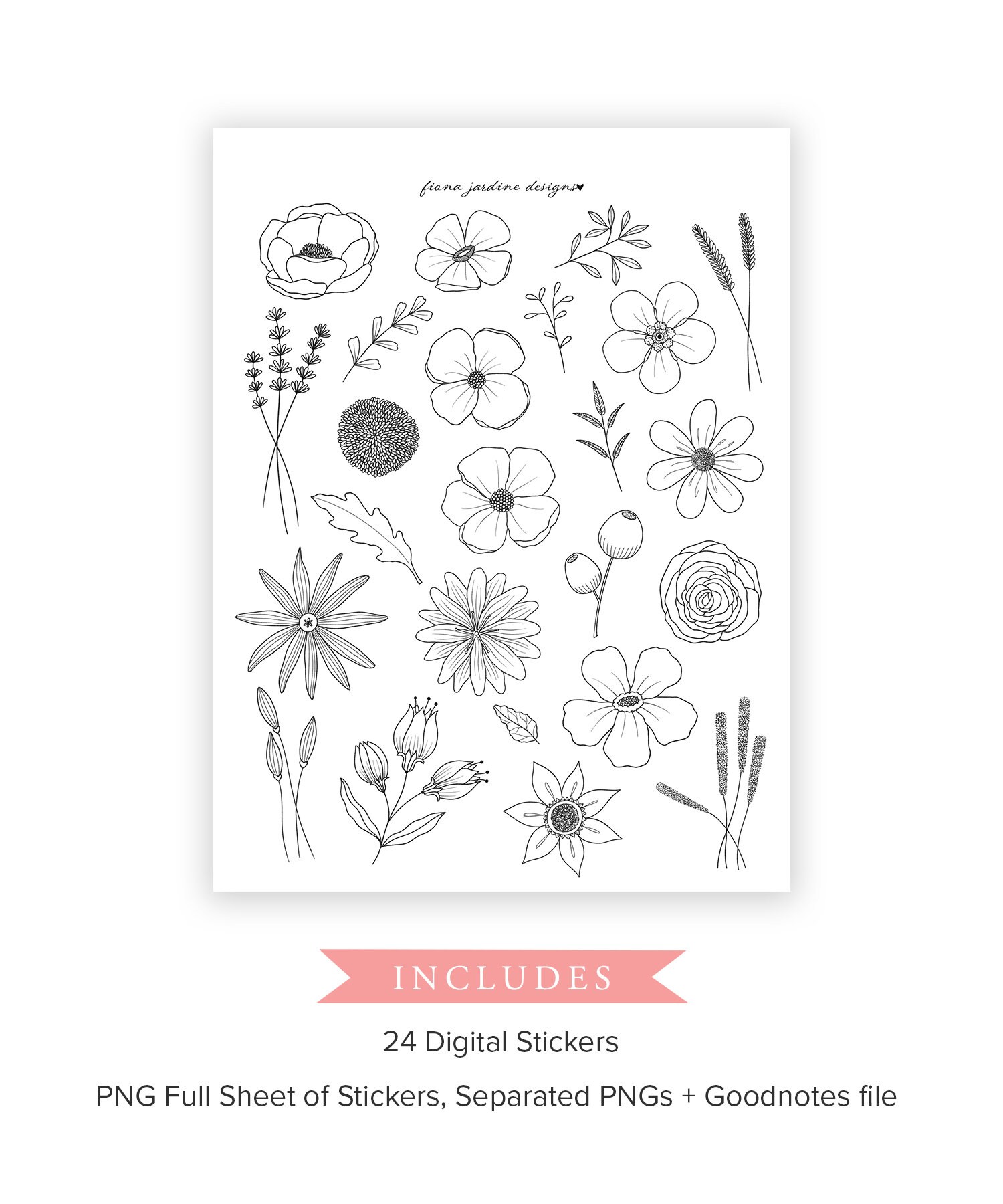 Goodnotes Planner Flower Stickers Digital Bullet Journal - Etsy