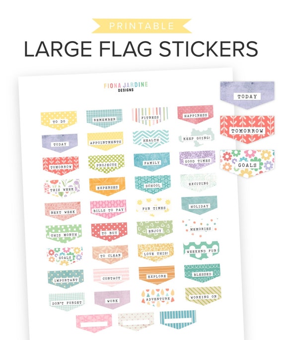 Large Flag Stickers for Daily Planner To Do List Work & Home Printable ...