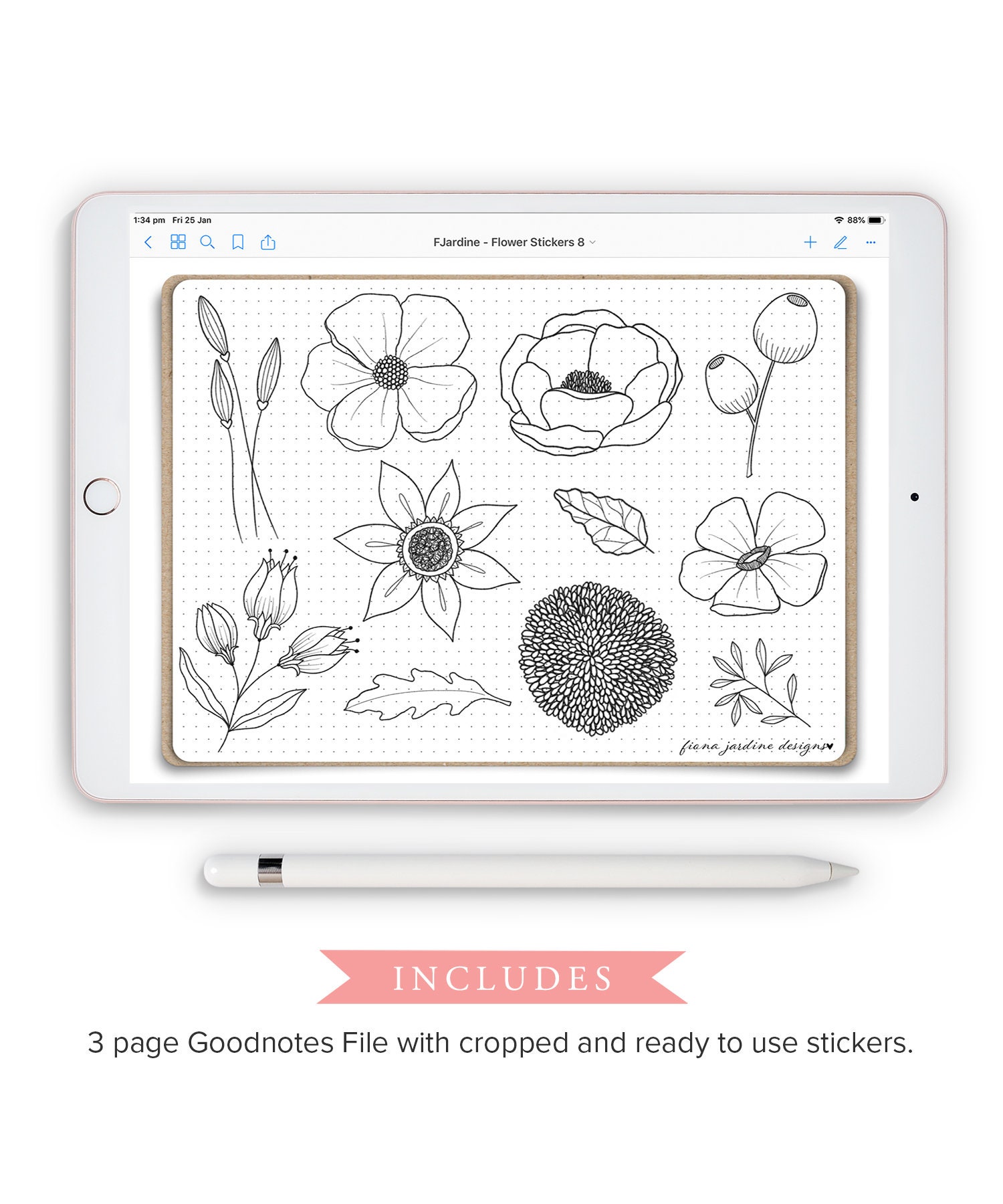 Goodnotes Planner Flower Stickers Digital Bullet Journal - Etsy