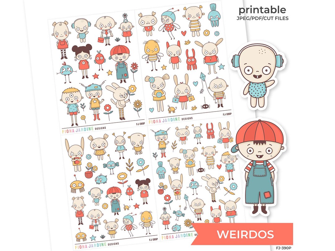 Cute Weirdo Character Printable Planner Stickers, Color Monster ...