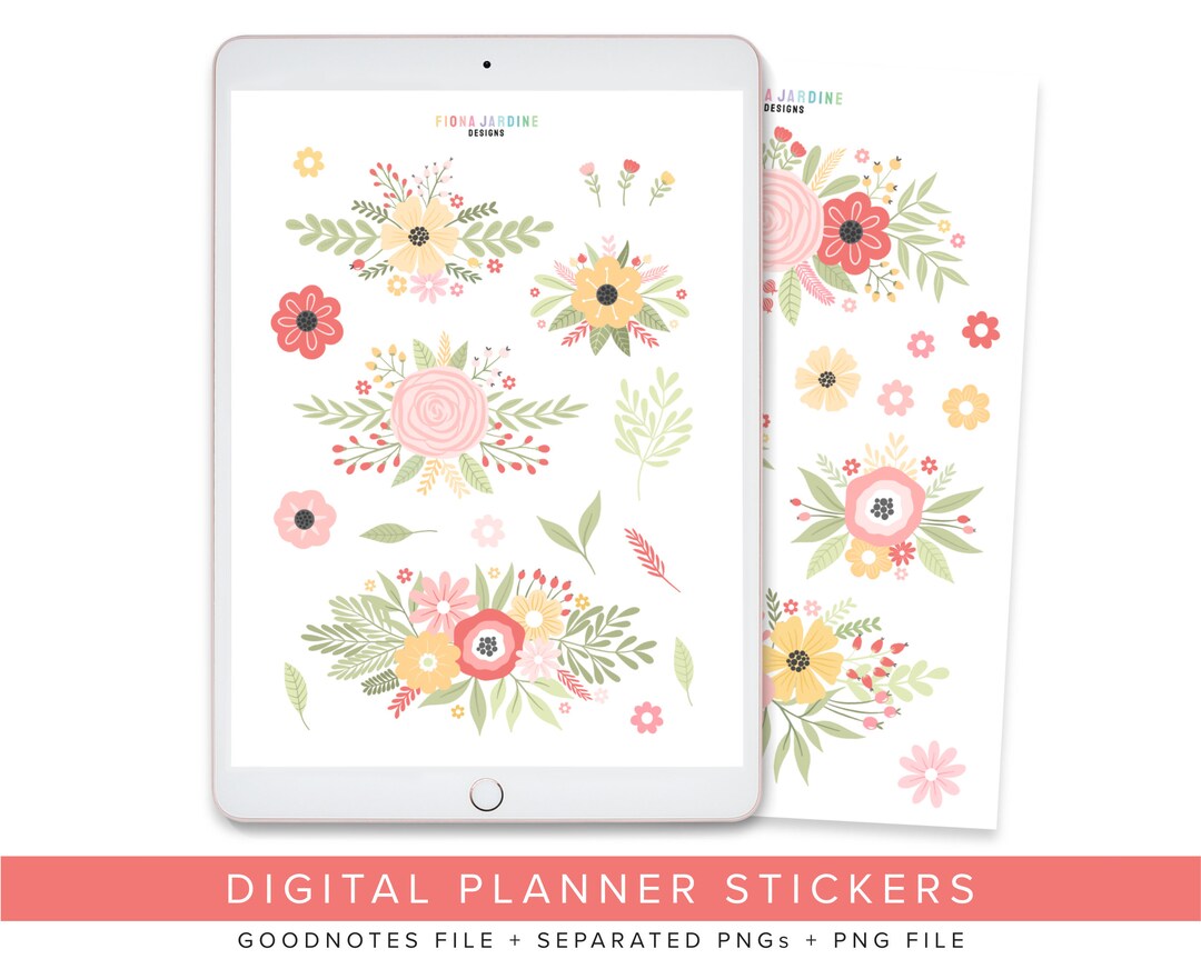 Flower Stickers for Digital Bullet Style Journal, Floral Digital ...