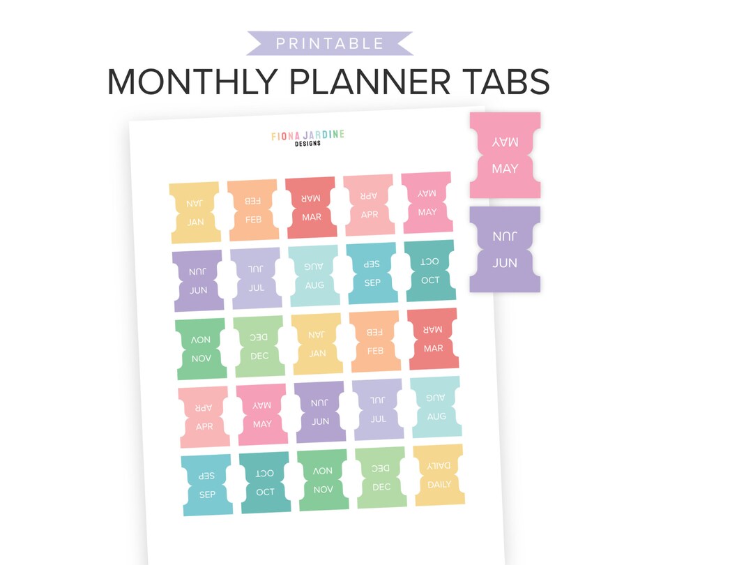 Small Monthly Printable Planner Tabs for Daily Planners, Bullet Style ...