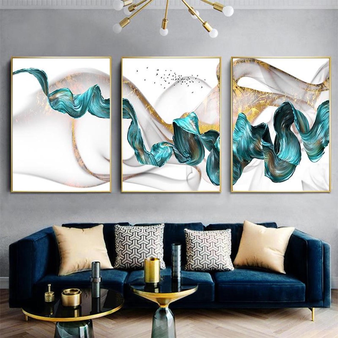 Set of 3 Prints Green Abstract Wall Art Printable Wall Art Contemporary ...