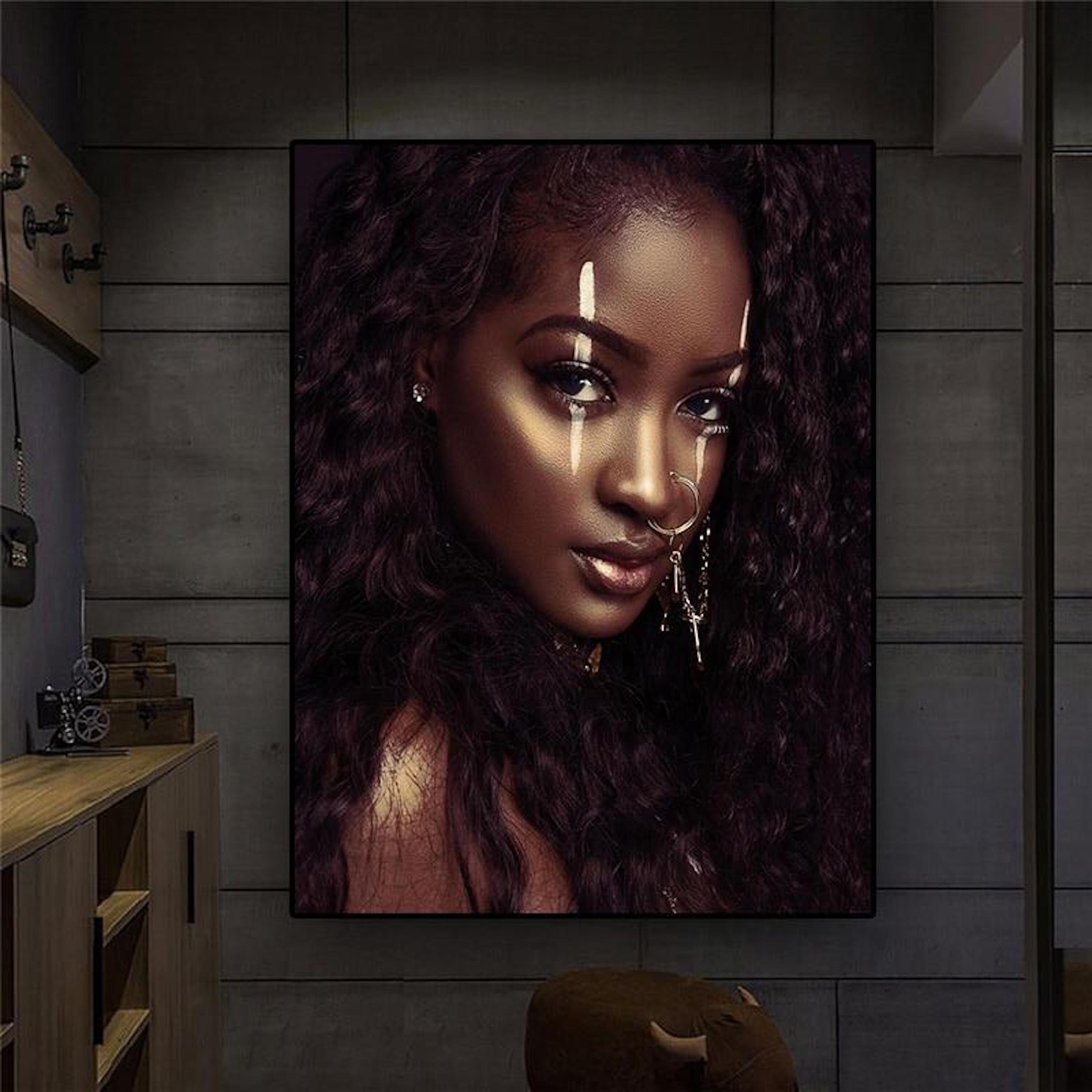 Black White African Art Nude Woman Canvas Art Print Watercolour