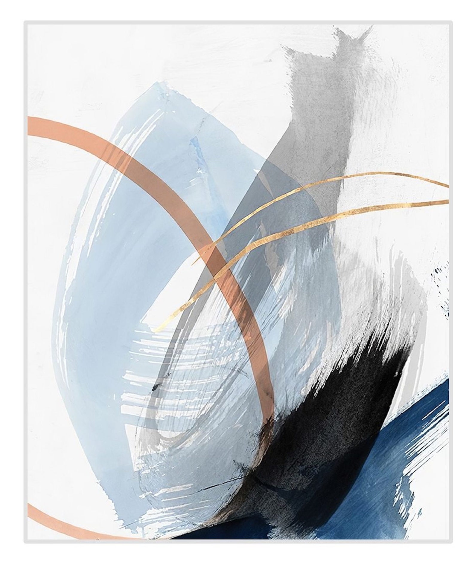 Prints Art Hazy Blue Brush Effect Matt Gold Canvas Painting Navy Blue ...