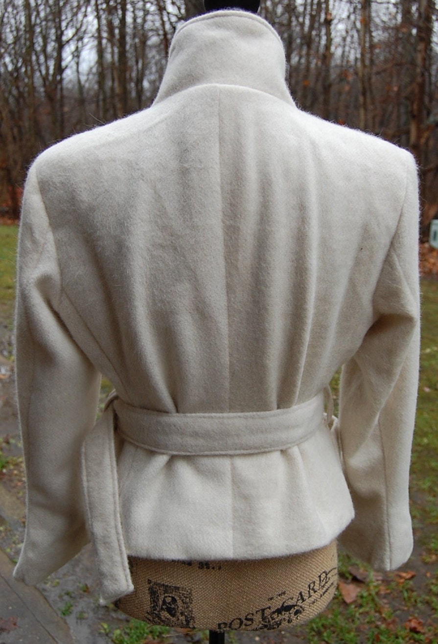 White Winter Coat | Formal Wear | Short-waisted Wool Coat With Stand ...