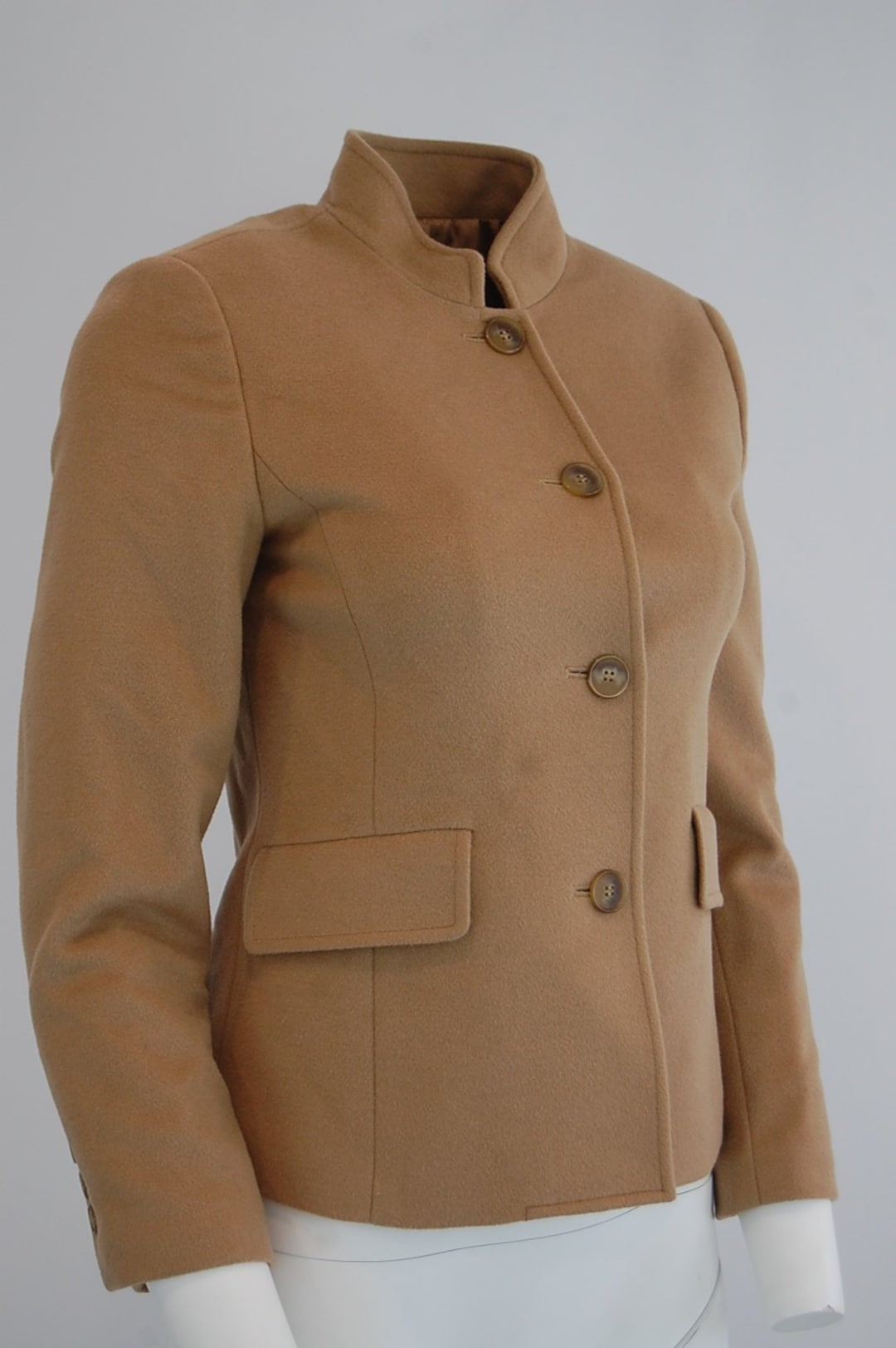 Women's XS Beige Wool Jacket With Neru Collar | Fitted Wool Jacket ...