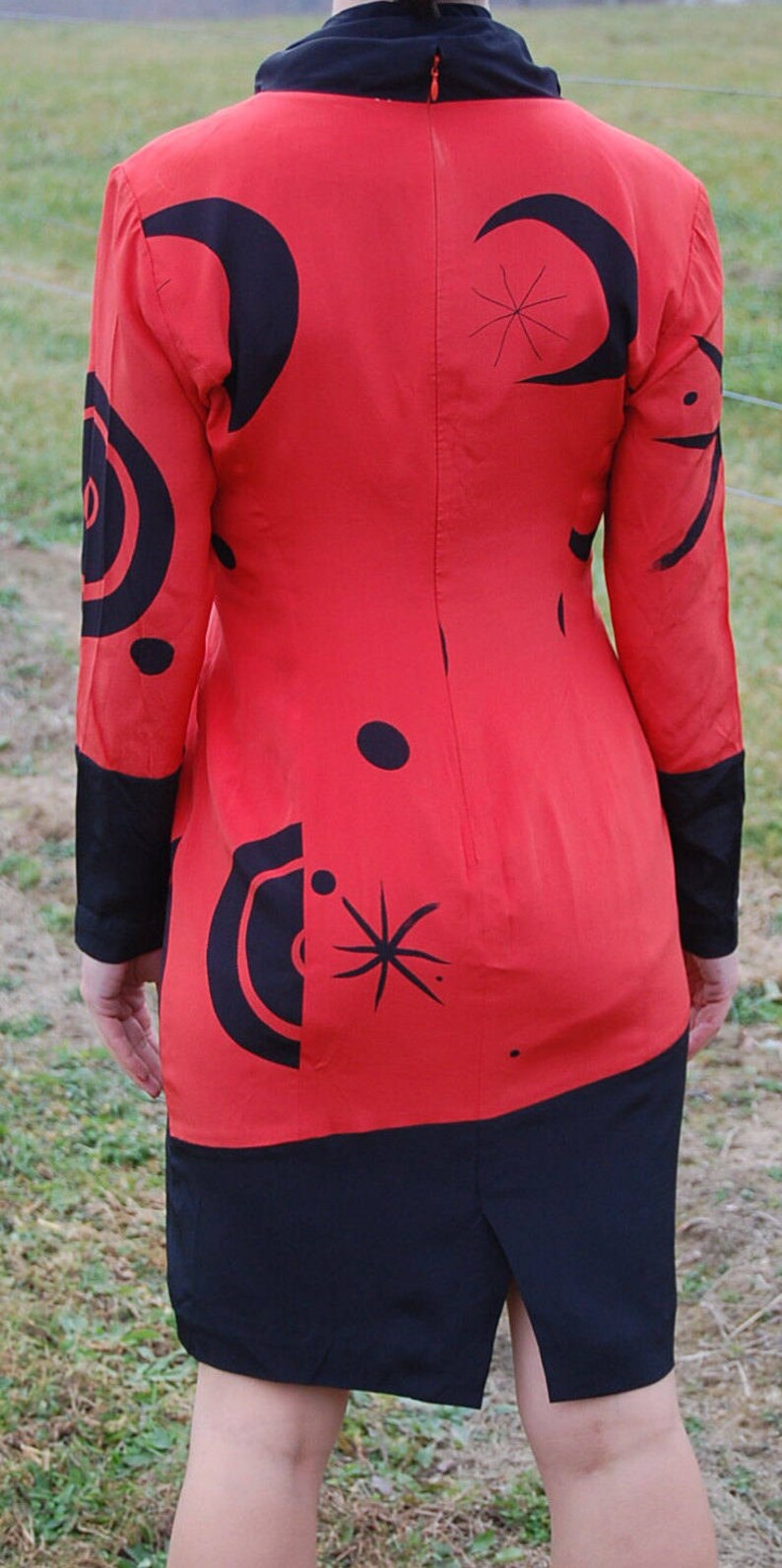 80s | 90s Crescent Moon and Stars Astronomy Dress in Orange & Black ...