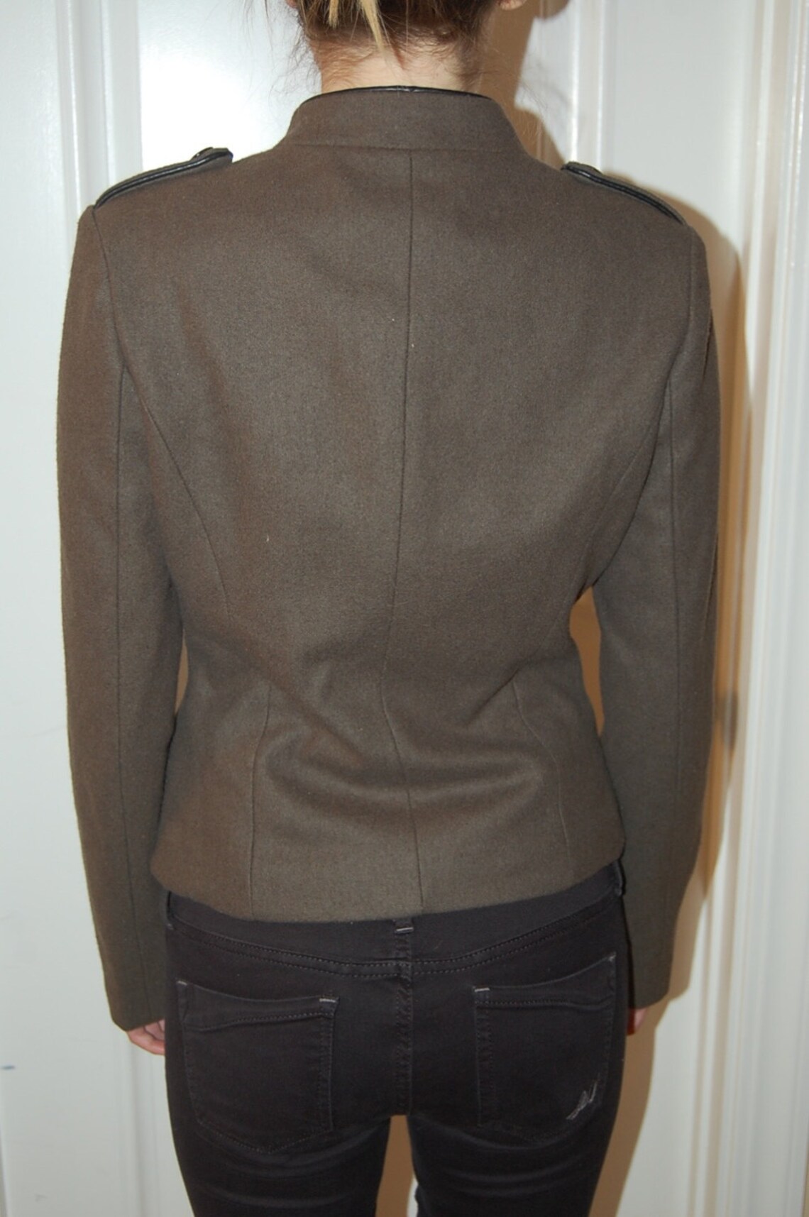Long Sleeve Cropped Military Jacket in Olive Green With Black - Etsy