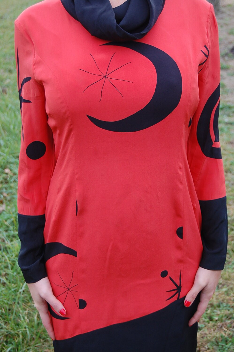 80s 90s Crescent Moon and Stars Astronomy Dress in Orange & Black Color ...