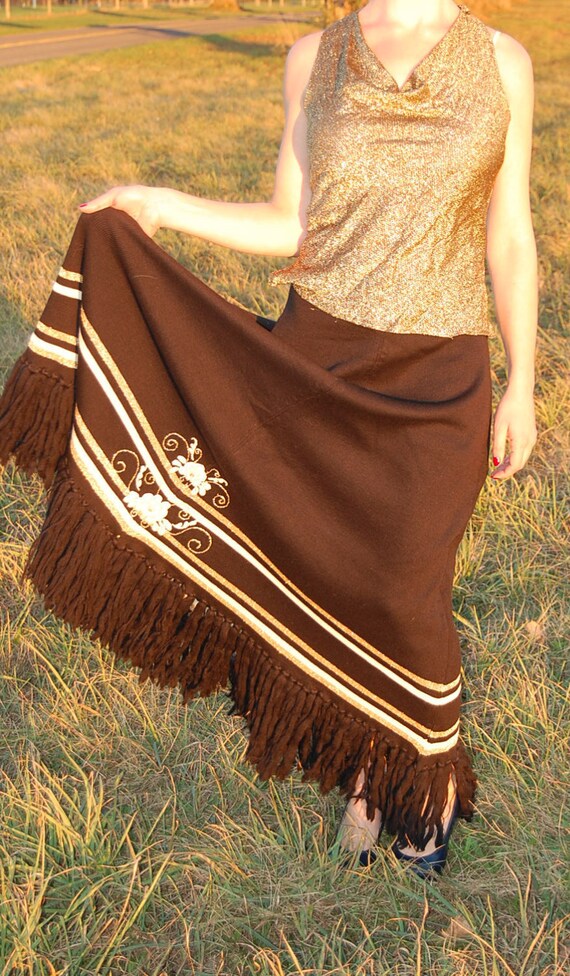 Women's full length maxi skirt Scarf skirt with fringe & | Etsy