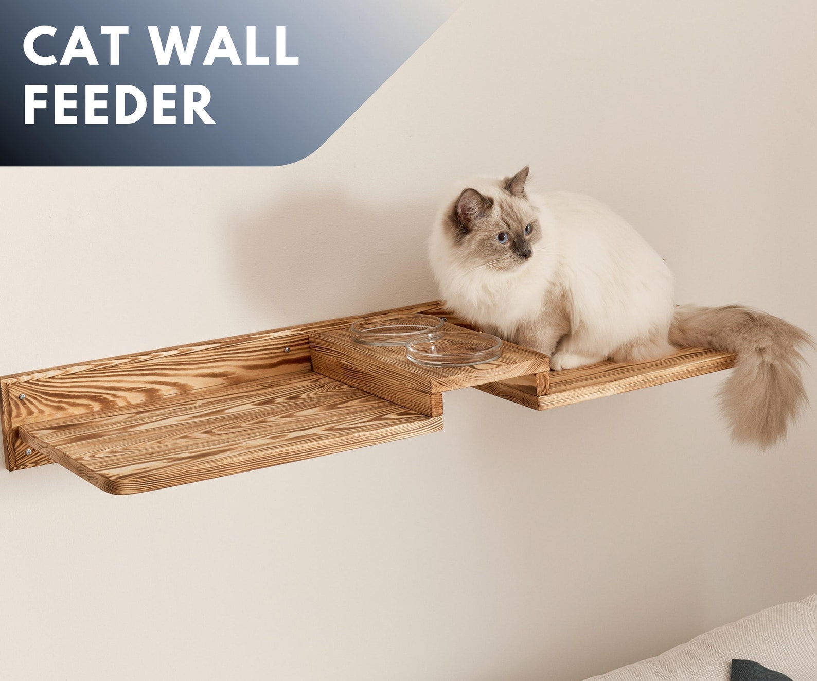 Wall Mounted Wood Cat Feeder Shelves Cat Feeding Shelf With 2 Etsy