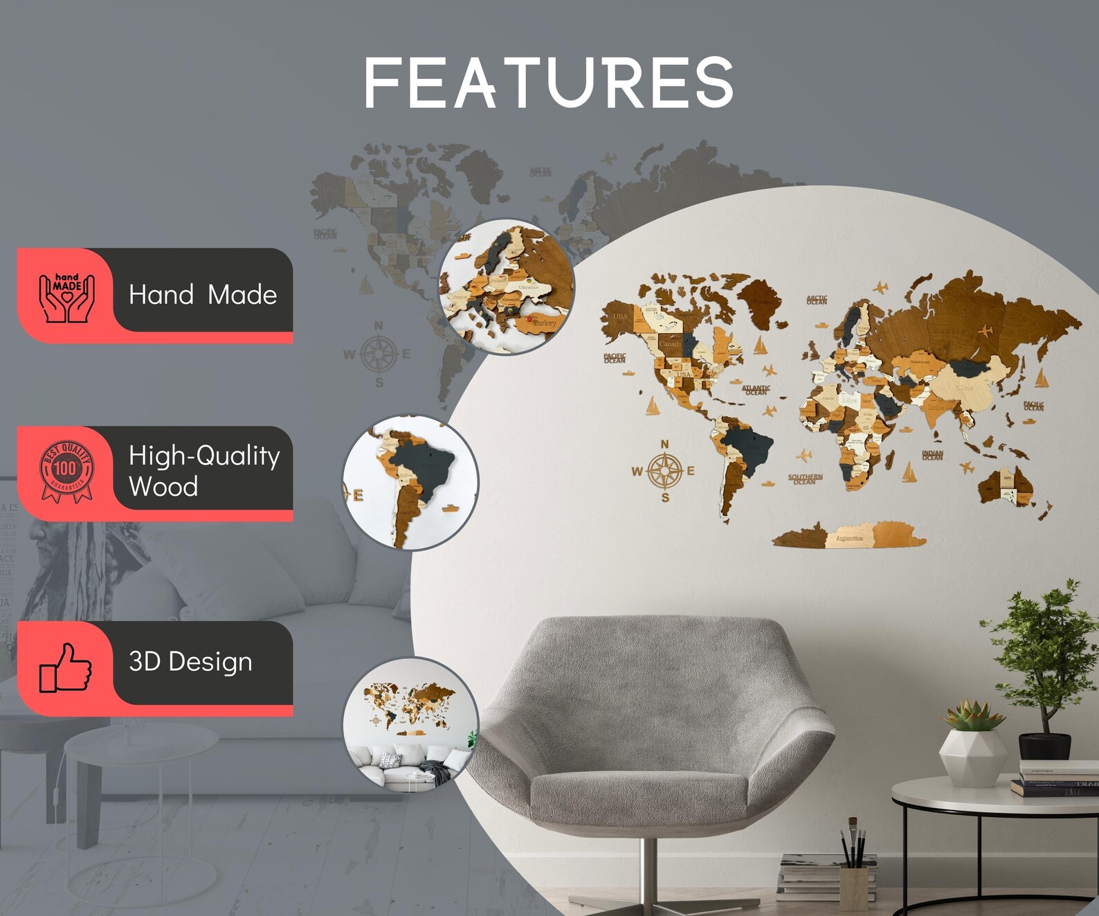 Large Wooden 3D World Travel Map Family Gift Anniversary - Etsy UK