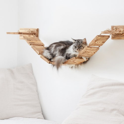 Large Wall Mounted Cat Shelf Play Platform With Bed Solid Etsy