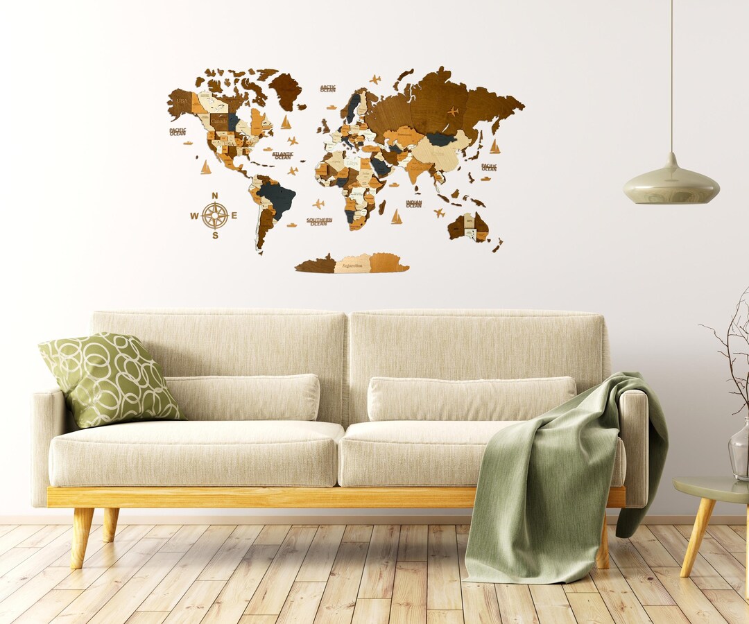 Large Wooden 3D World Travel Map Family Gift Anniversary Gift Rustic ...