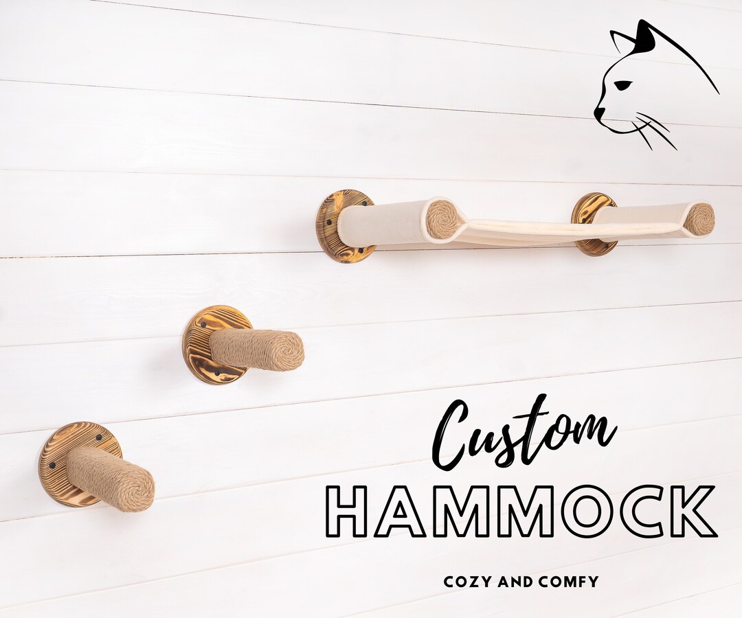Wall Mounted Custom Hammock With Seisal Rope Cat Post Steps - Etsy