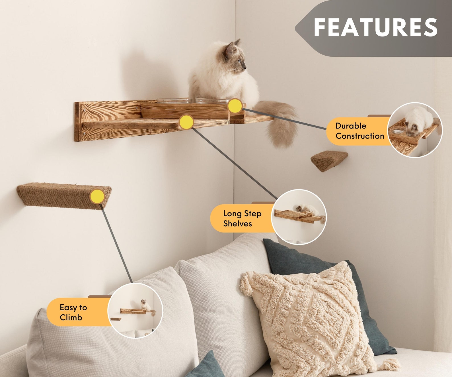 Wall Mounted Wood Cat Feeder Shelves Cat Feeding Shelf With 2 Etsy