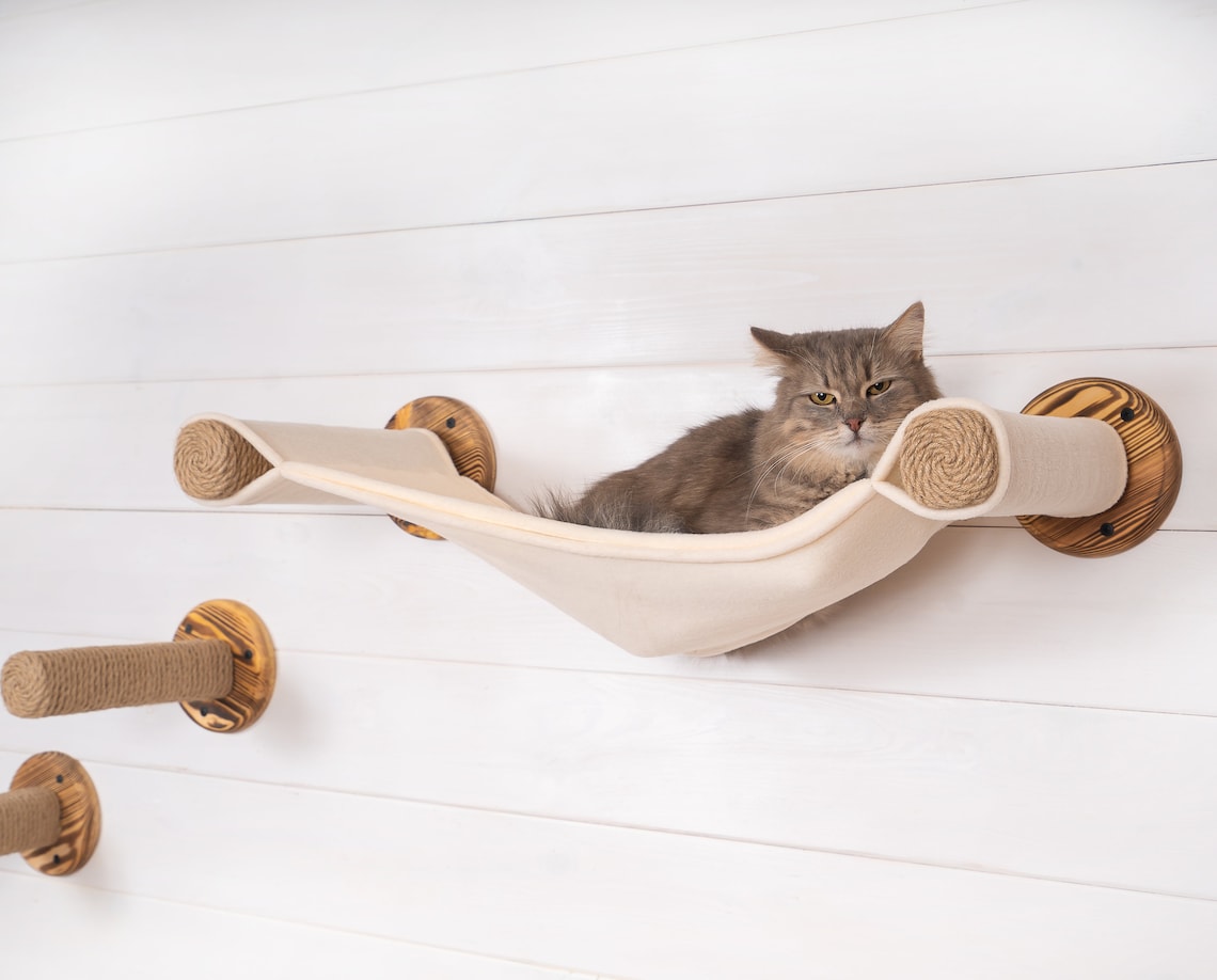 Wall Mounted Custom Hammock With Seisal Rope Cat Post Steps Etsy