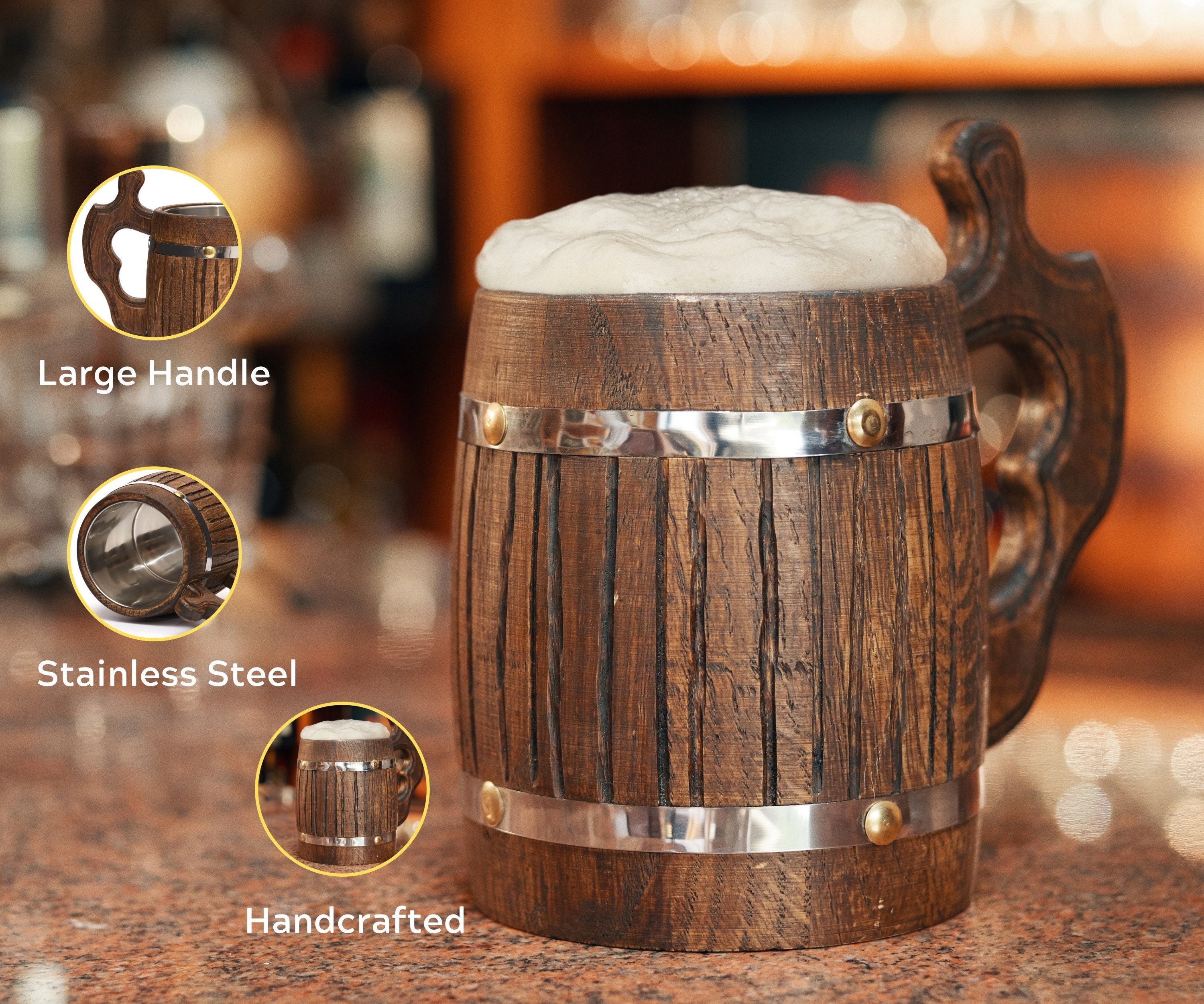 Premium Handmade Wooden Beer Stein Oak Wood Pint Beer | Etsy