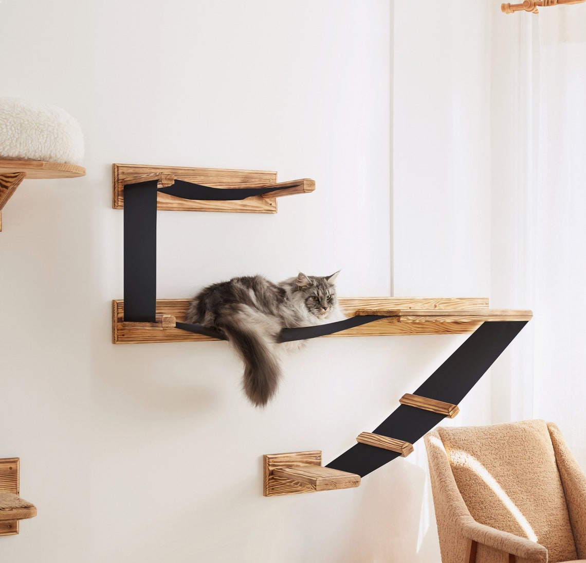 Large Wall Mounted Cat Shelf Play Platform With Bed Solid Etsy Uk
