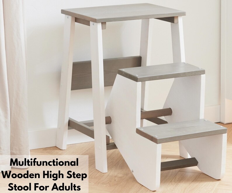 3 Step Folding Wooden High Stool 60cm 23.6'' - Etsy UK