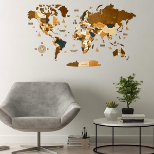 Large Wooden 3D World Travel Map Family Gift Anniversary Gift Rustic ...