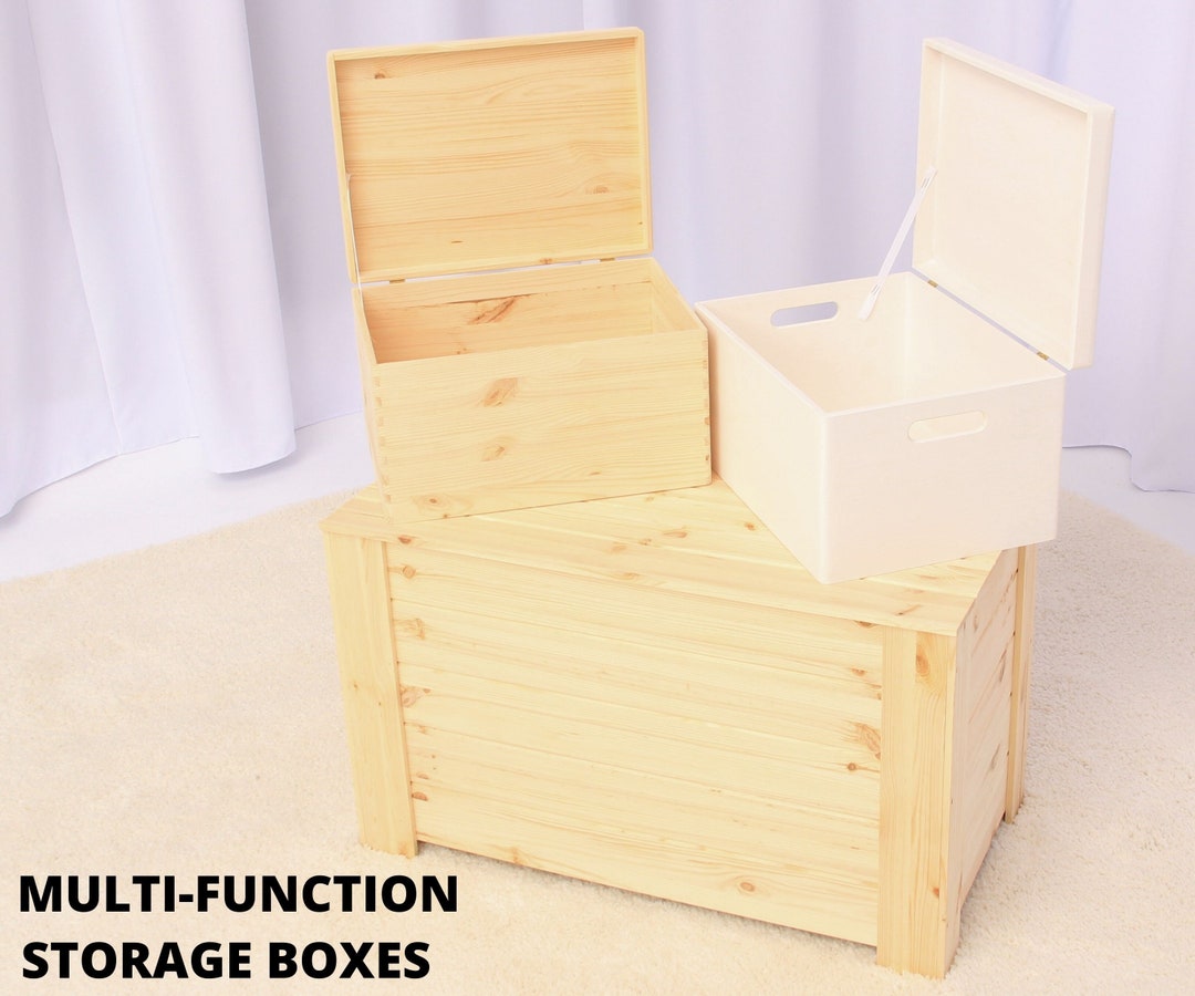 Large Rectangle Wooden Storage Box With Hinged Lid Toy Box Chest Trunk ...