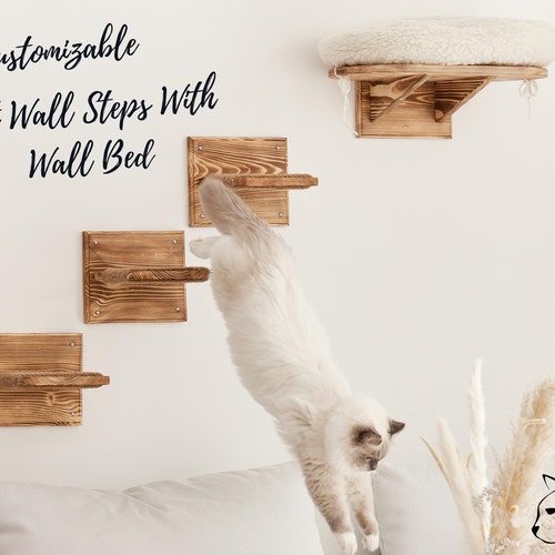 Large Wall Mounted Cat Shelf Play Platform With Bed Solid Etsy