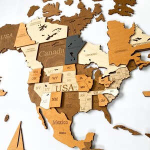 Large Wooden 3D World Travel Map Family Gift Anniversary Gift Rustic ...