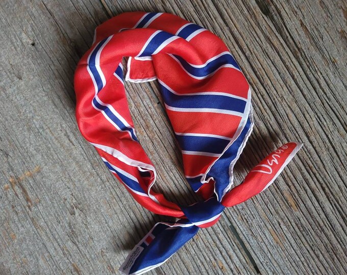 Vintage Scarf Head Scarf Mod Scarf Neck Scarf Red White Blue Silk Scarf ...
