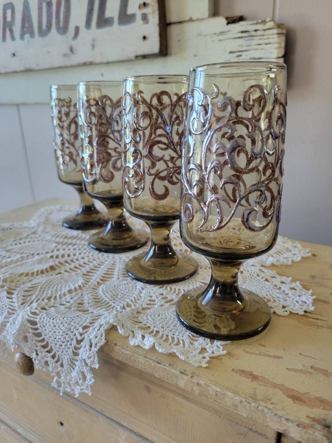 Vintage Champagne Flutes | Brown Fluted Stemware | Vintage Bar-ware ...