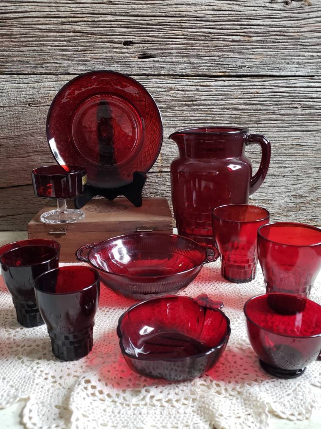 Dinning Set Royal Ruby Red Anchor Hocking Glassware Ftd. Plates ...