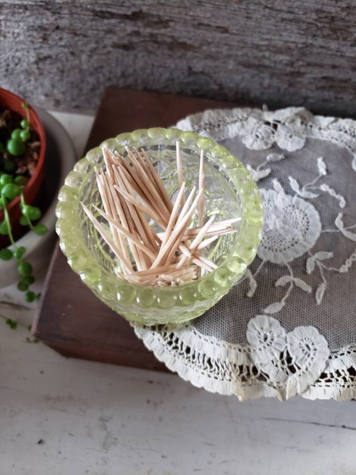 Vintage Toothpick Holder Yellow Glass Toothpick Holder | Etsy
