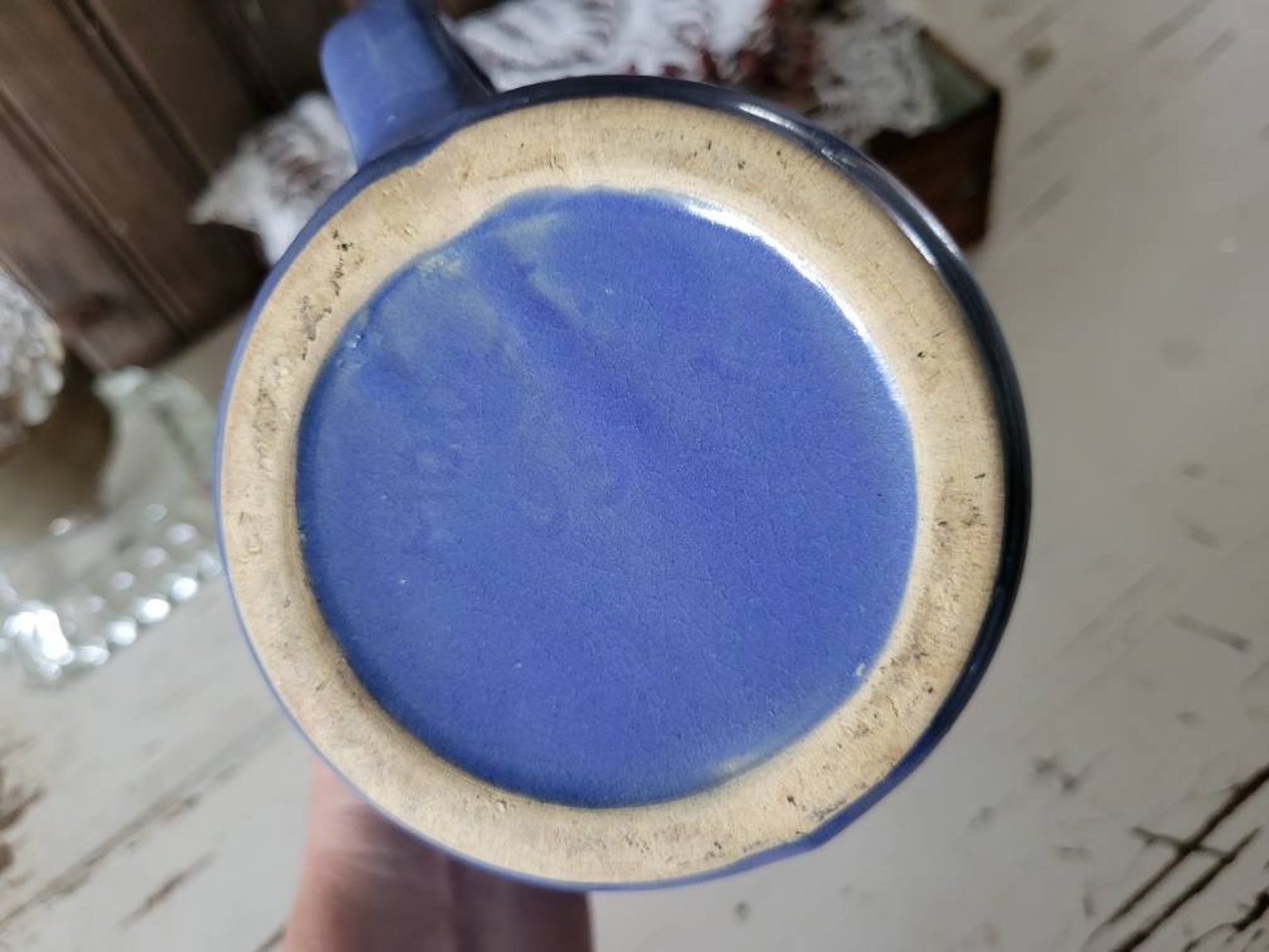 Vintage Blue Earthenware Pitcher Blue Pottery Creamer | Etsy