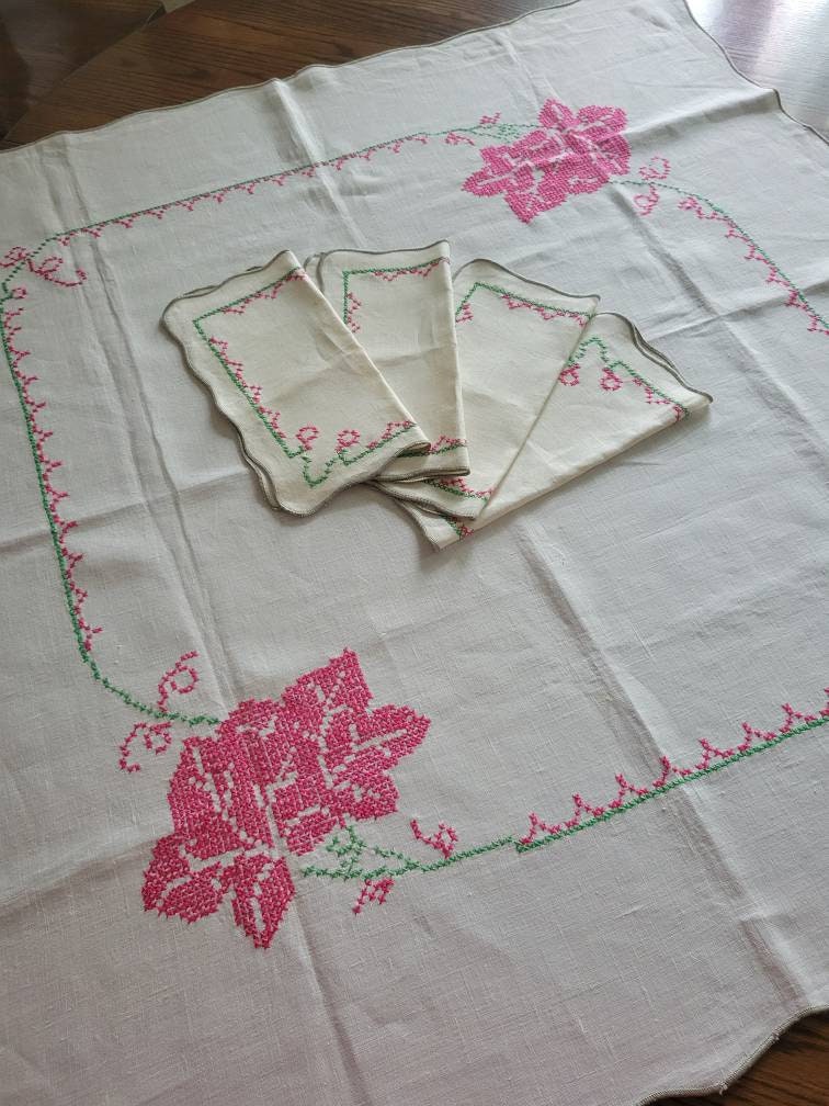 Vintage Tablecloth Cloth Cross-stitch Tablecloth Square | Etsy