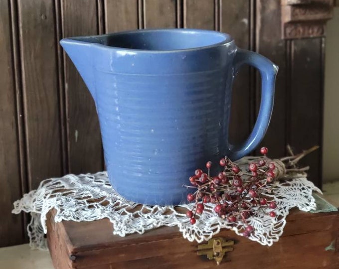 Vintage Blue Earthenware Pitcher Blue Pottery Creamer Farmhouse Pitcher ...