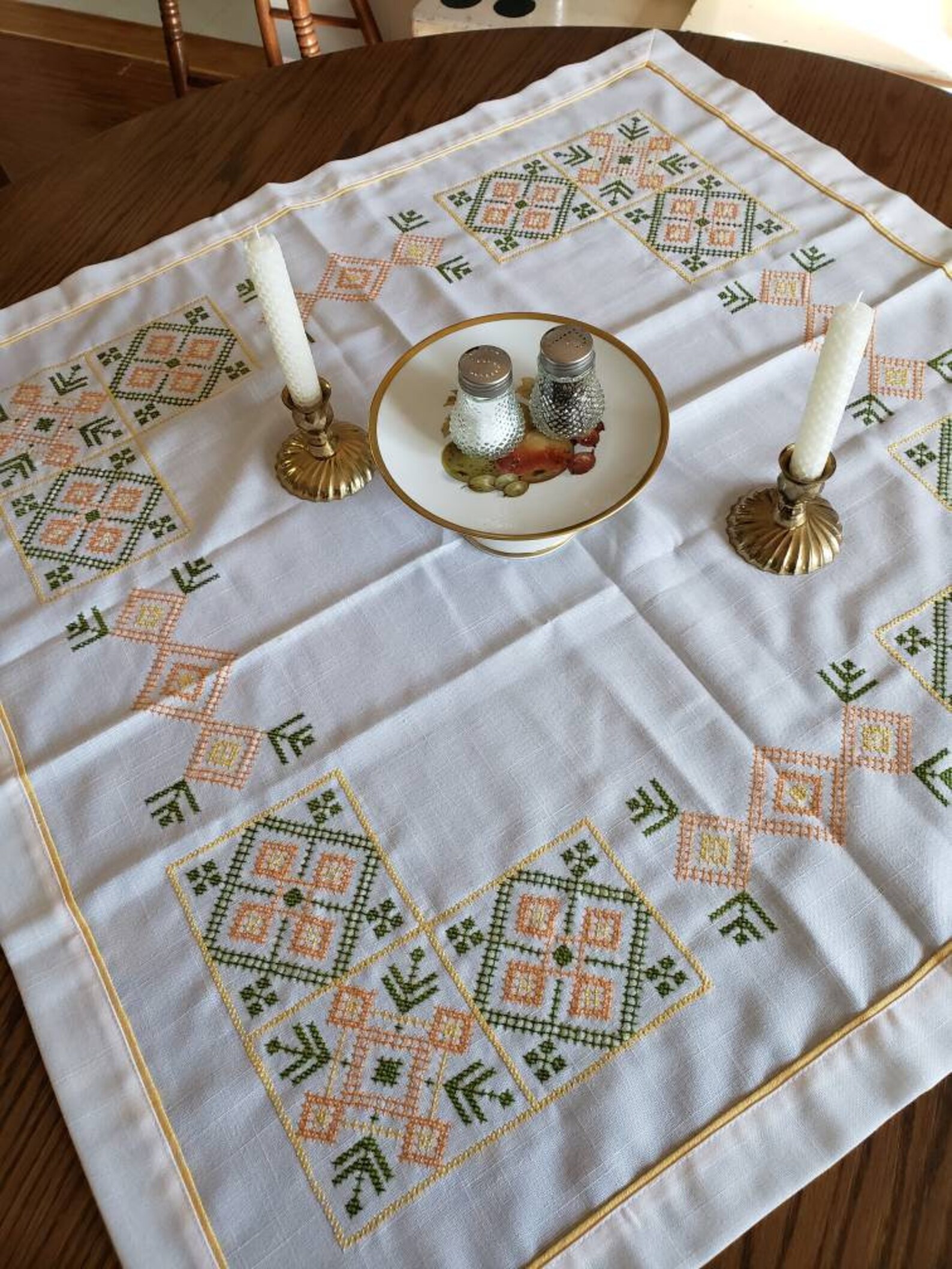 Vintage Square Tablecloth Handmade Cross Stitch Small - Etsy
