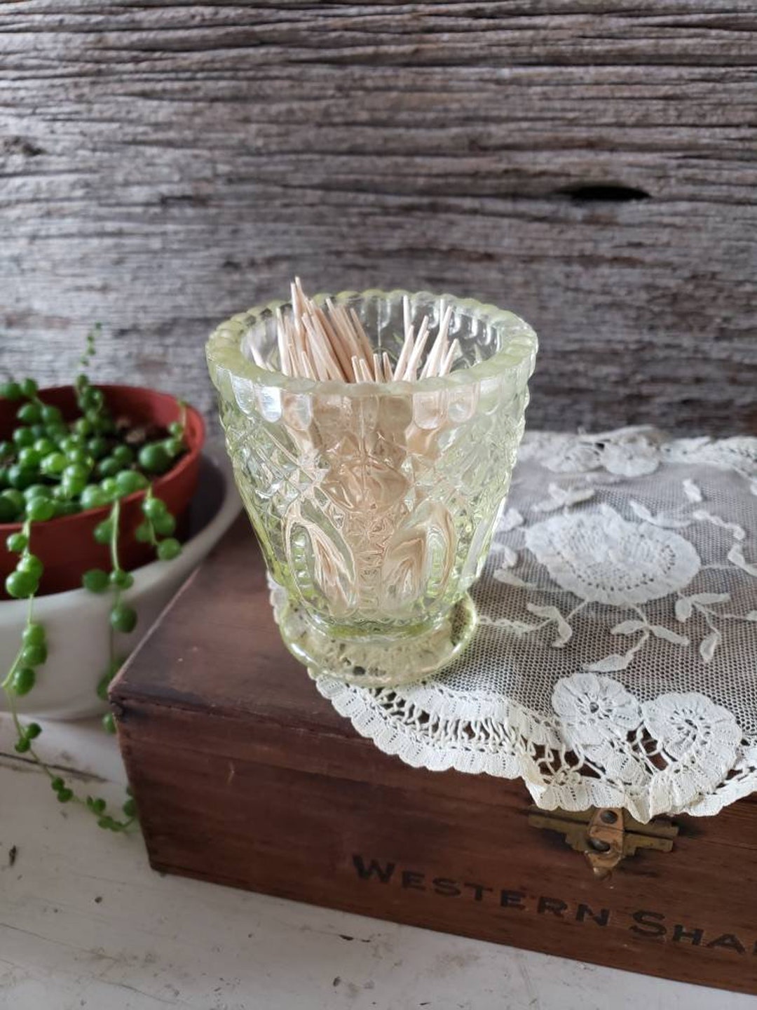 Vintage Toothpick Holder | Yellow Glass | Toothpick Holder - Etsy