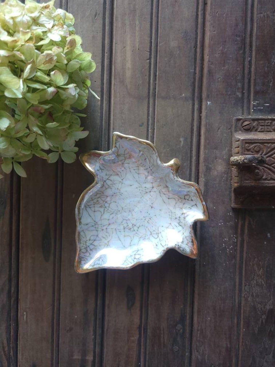 Vintage Ashtray Fall Leaf Ashtray White and Gold Ceramic Ashtray ...