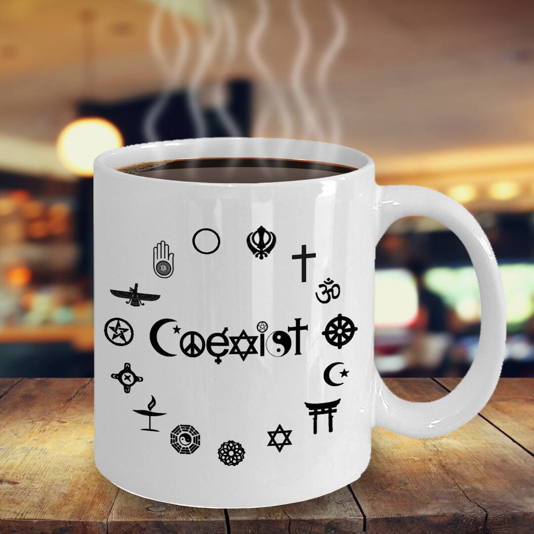 COEXIST Dramatic Coffee Mug, Peace Symbol Cup, Unity Mug, Unitarian ...